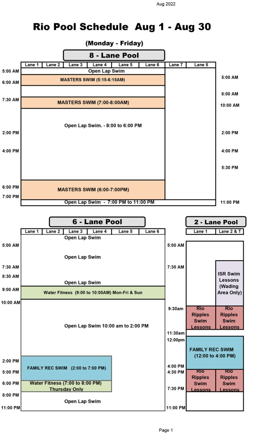 Rio Del Oro Pools Schedule | Greater Sacramento Region and Contra Costa County | Spare Time ...