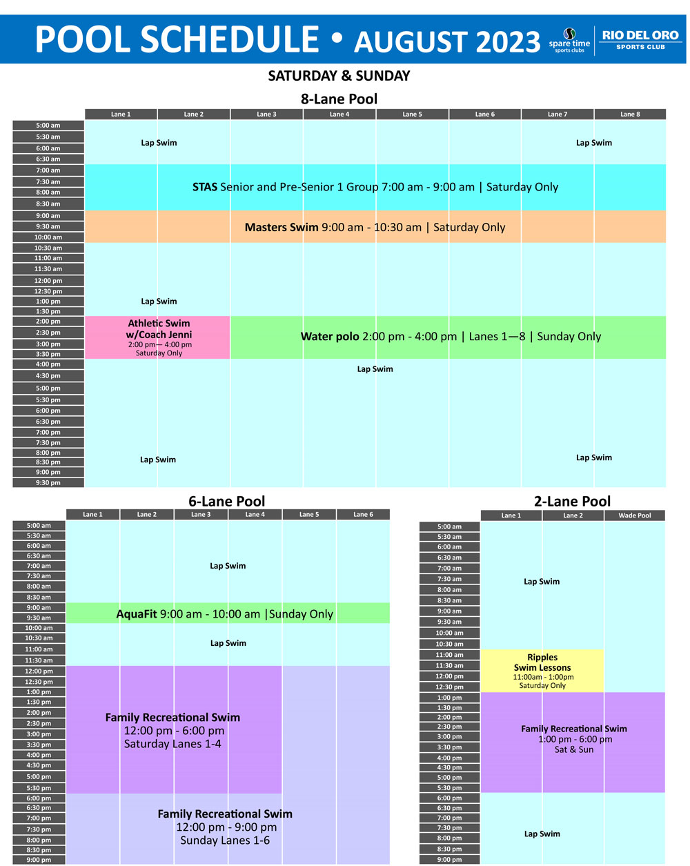 Rio Del Oro Pools Schedule | Greater Sacramento Region and Contra Costa ...