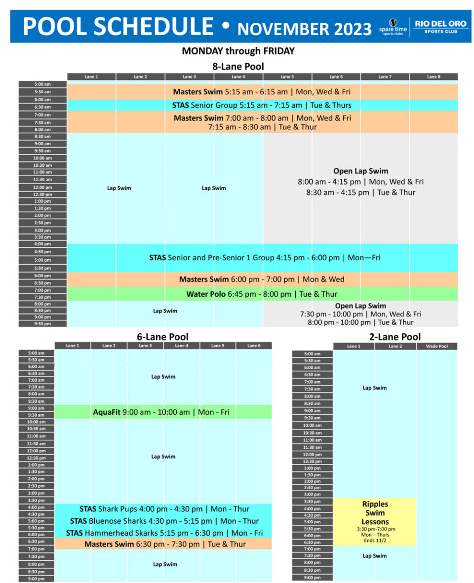 Rio Del Oro Pools Schedule | Greater Sacramento Region and Contra Costa County | Spare Time ...