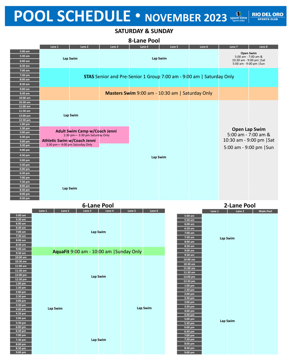 Rio Del Oro Pools Schedule | Greater Sacramento Region and Contra Costa County | Spare Time ...