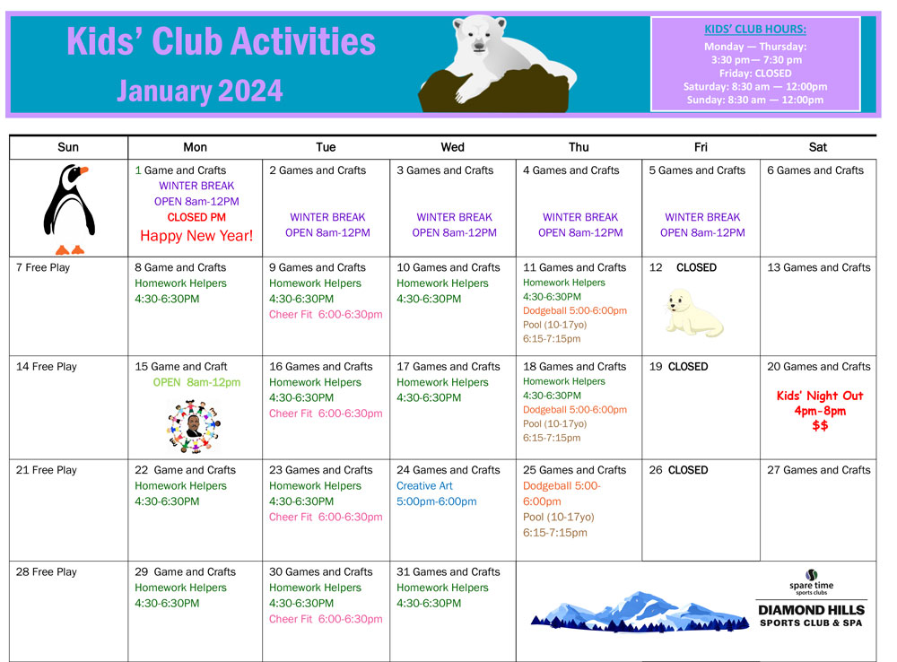 Kids Club Activities and Class Schedule, Oakley, California